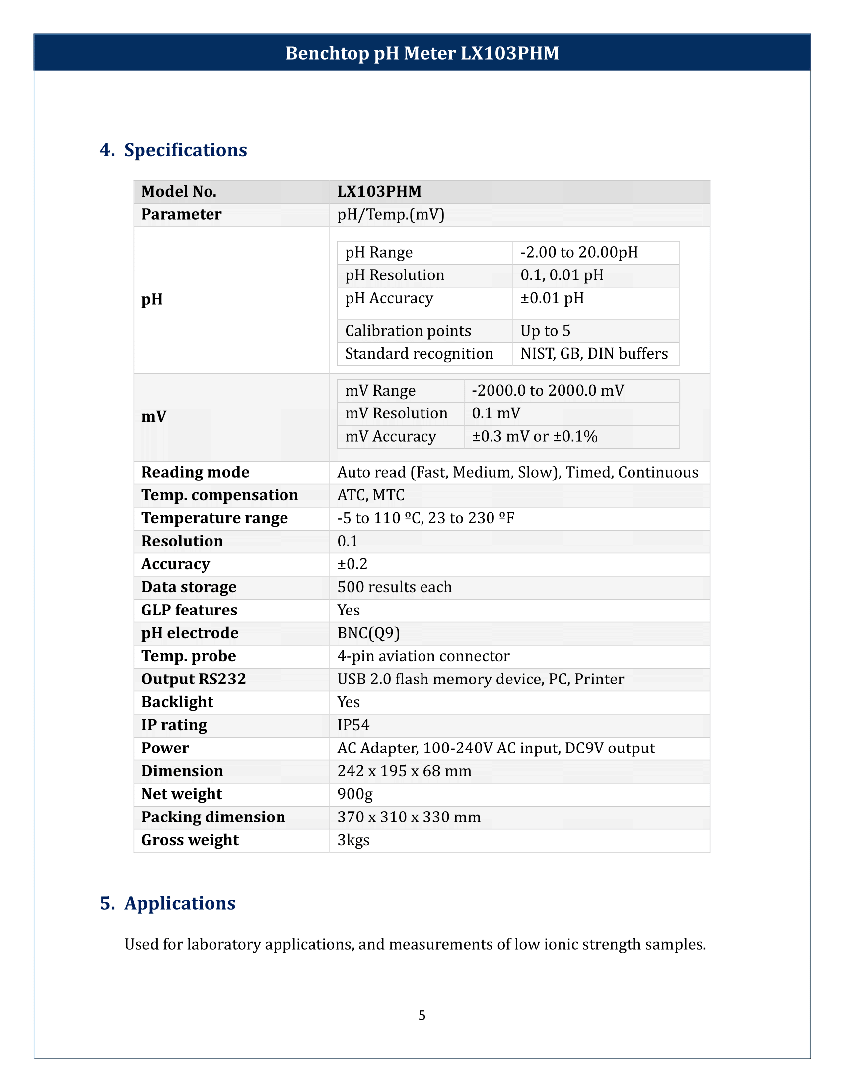Benchtop pH Meter LX103PHM Manual | Labdex
